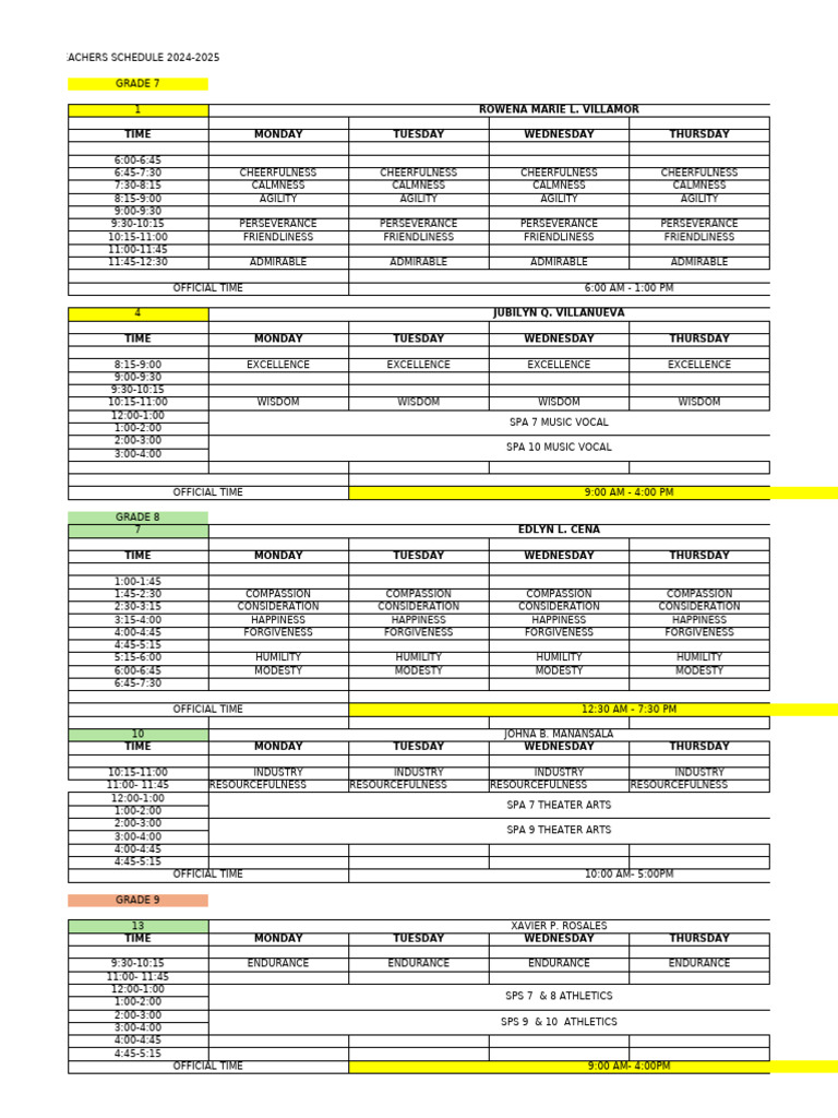 Updated Official Time 2024 Teachers Schedule | PDF | Religious Ethics ...