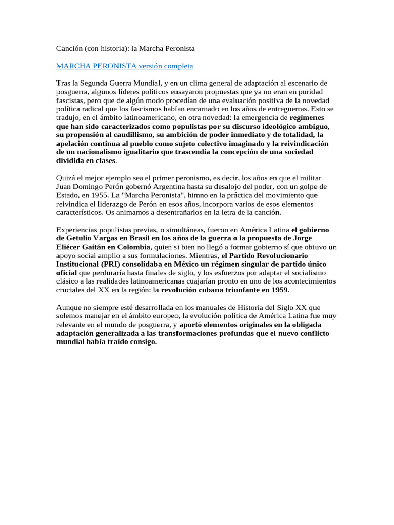 Historia de la Marcha Peronista | PDF