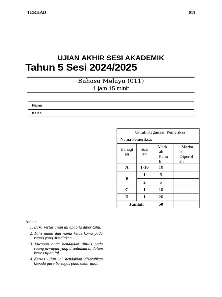 KERTAS BM TAHUN 5 | PDF