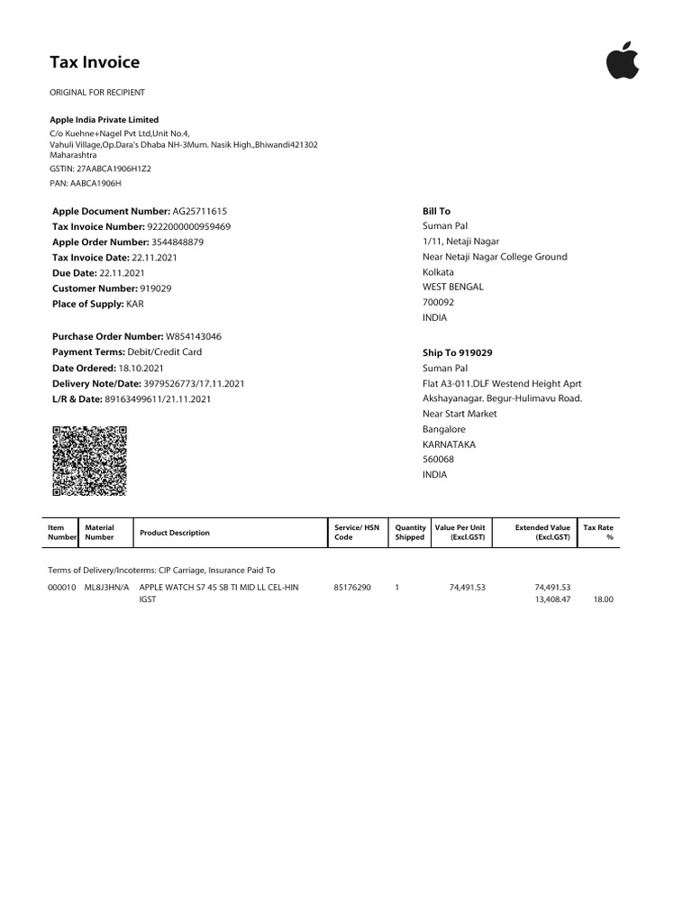 Apple Watch Series 7 (Watch Edition) | PDF | Invoice | Business