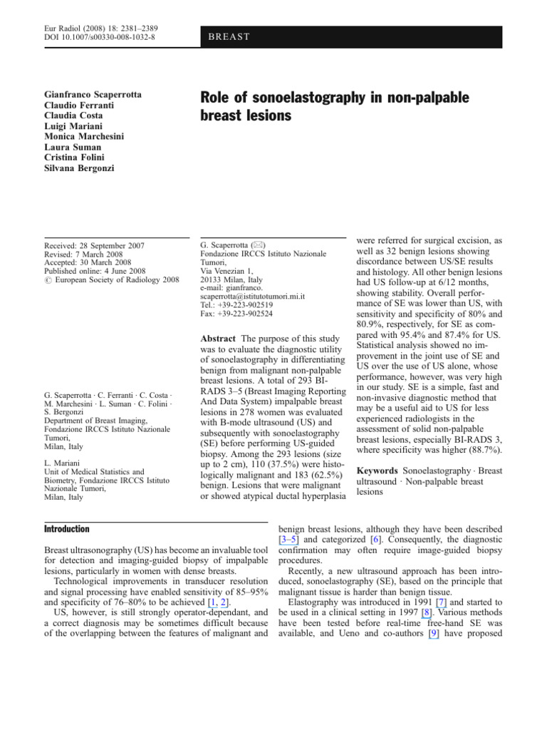 Role of sonoelastography in non-palpable breast lesions | PDF | Medical ...