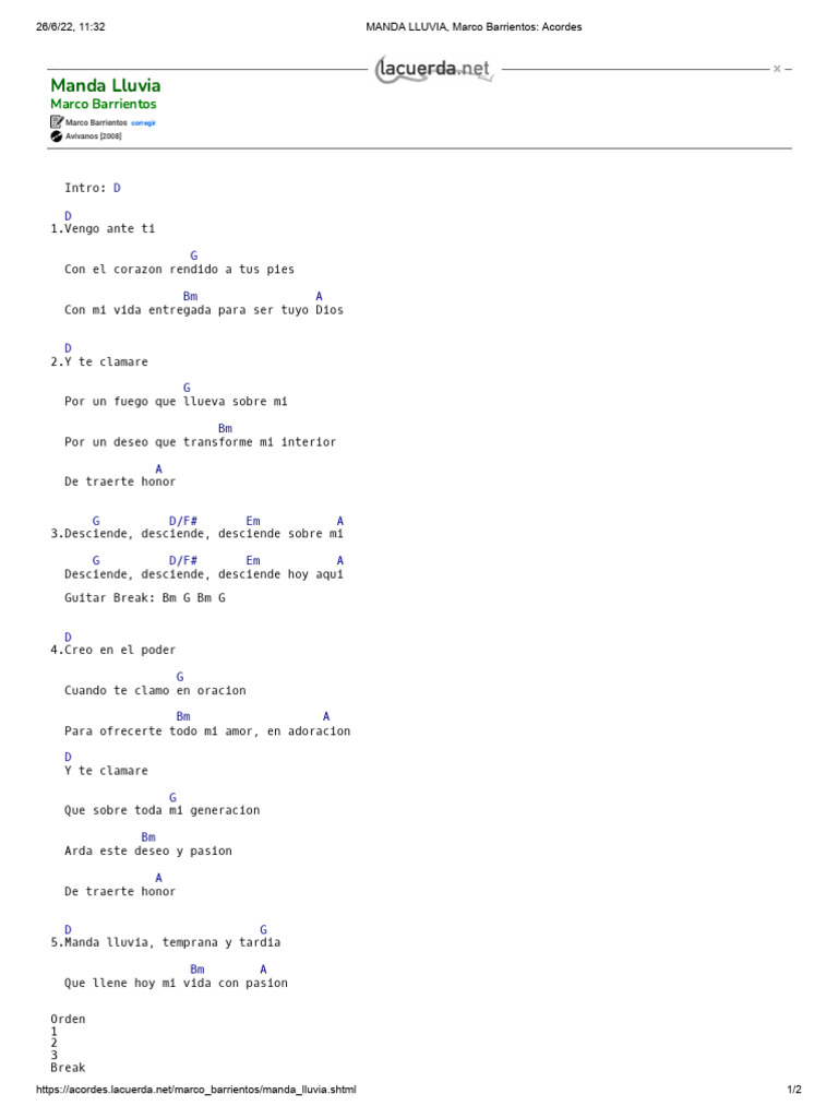 Manda Lluvia (Acordes) | PDF