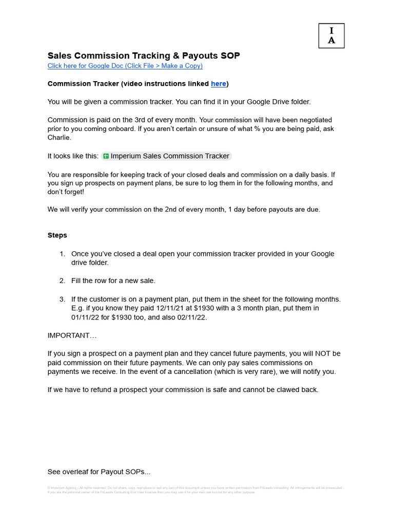 Sales Rep Commission Tracking & Payouts SOP | PDF