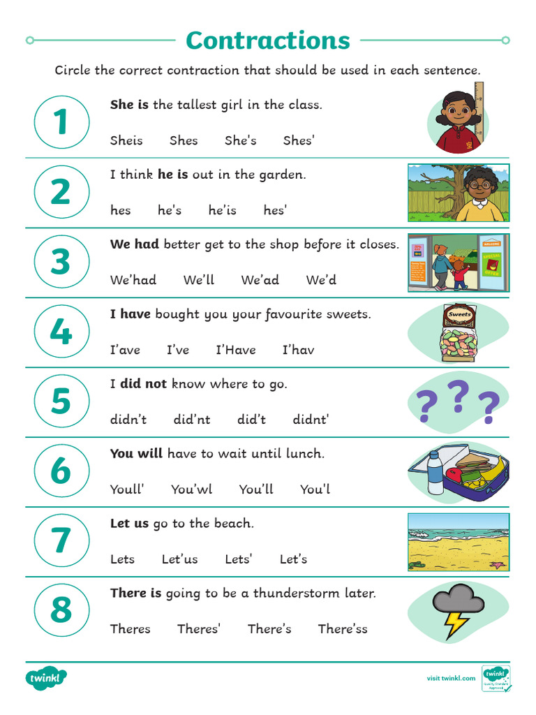 T e 1675931322 Contractions Paper Quiz - Ver - 1 | PDF