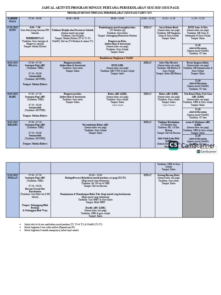 Jadual Program Abc 2025 (Sesi Pagi) | PDF