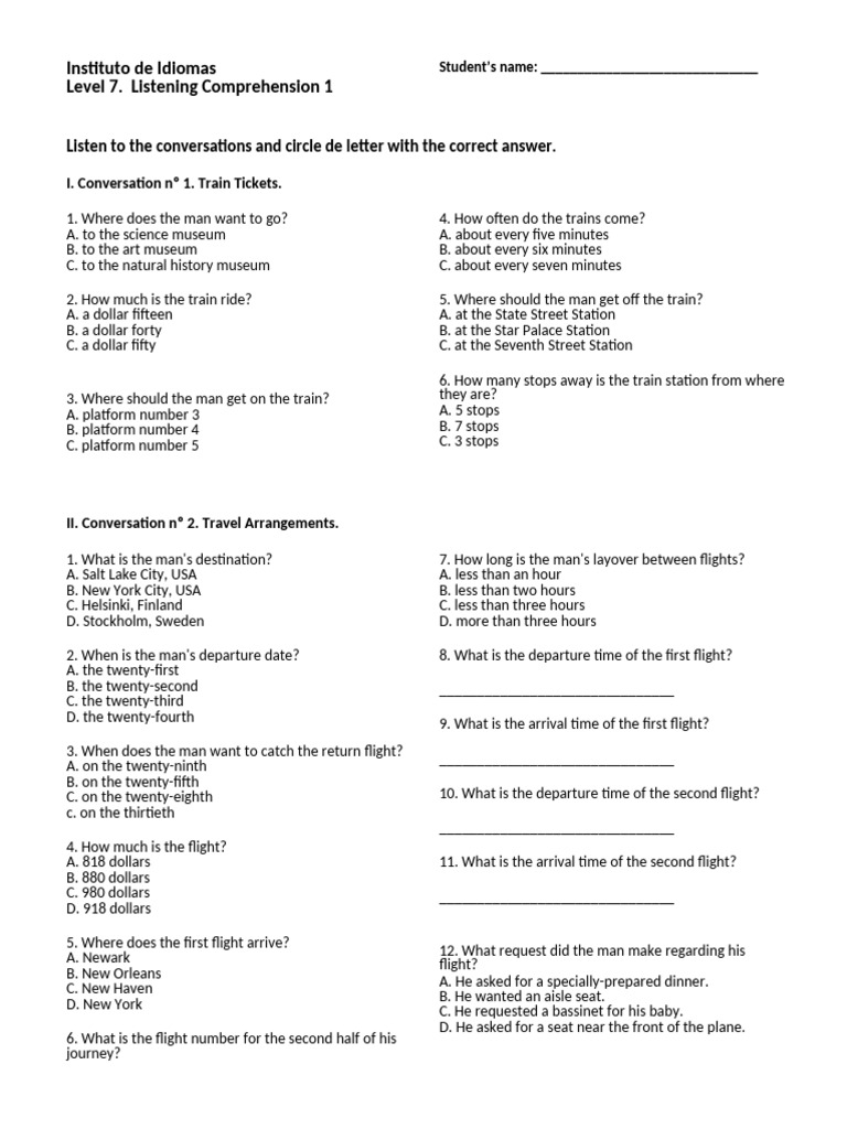LISTENING COMPREHENSION 1 LEVEL 7 | PDF