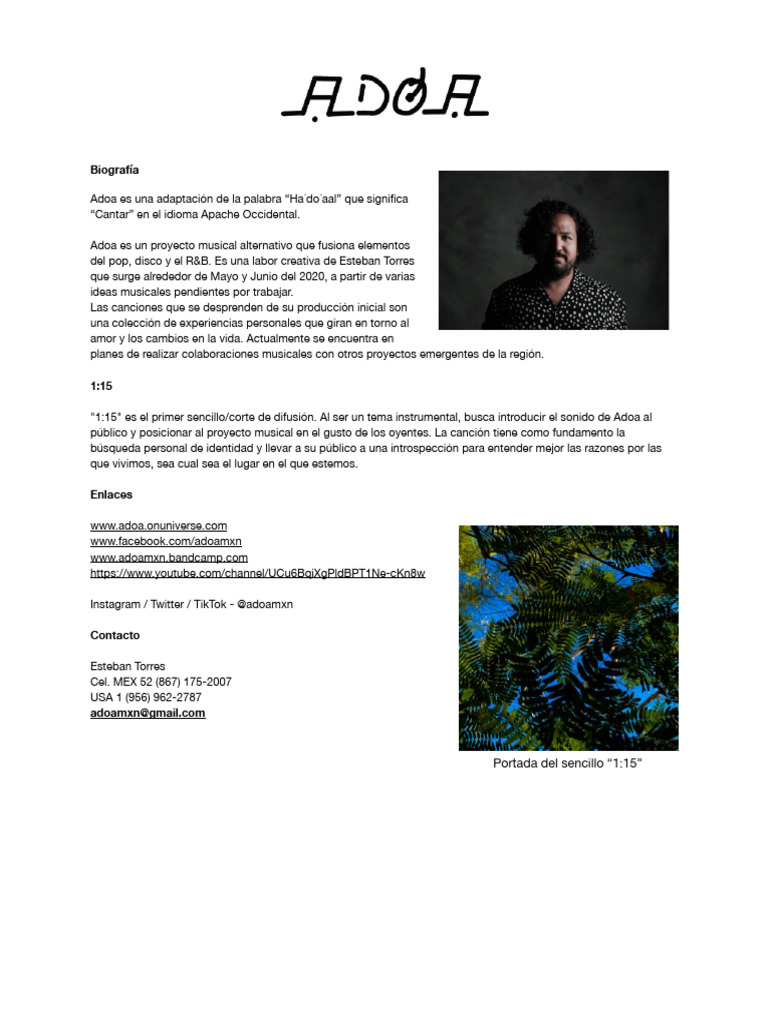 Adoa: Fusión Musical y Búsqueda Personal | PDF