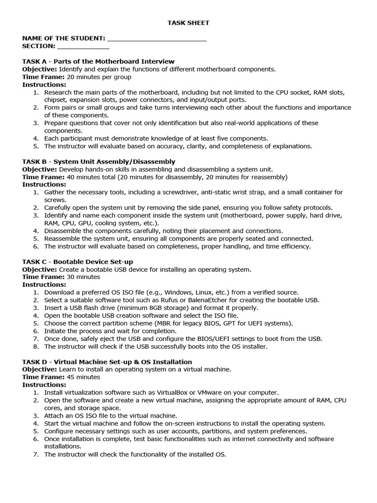 Must Print! Task Sheet and Rubrics | PDF | Booting | Operating System