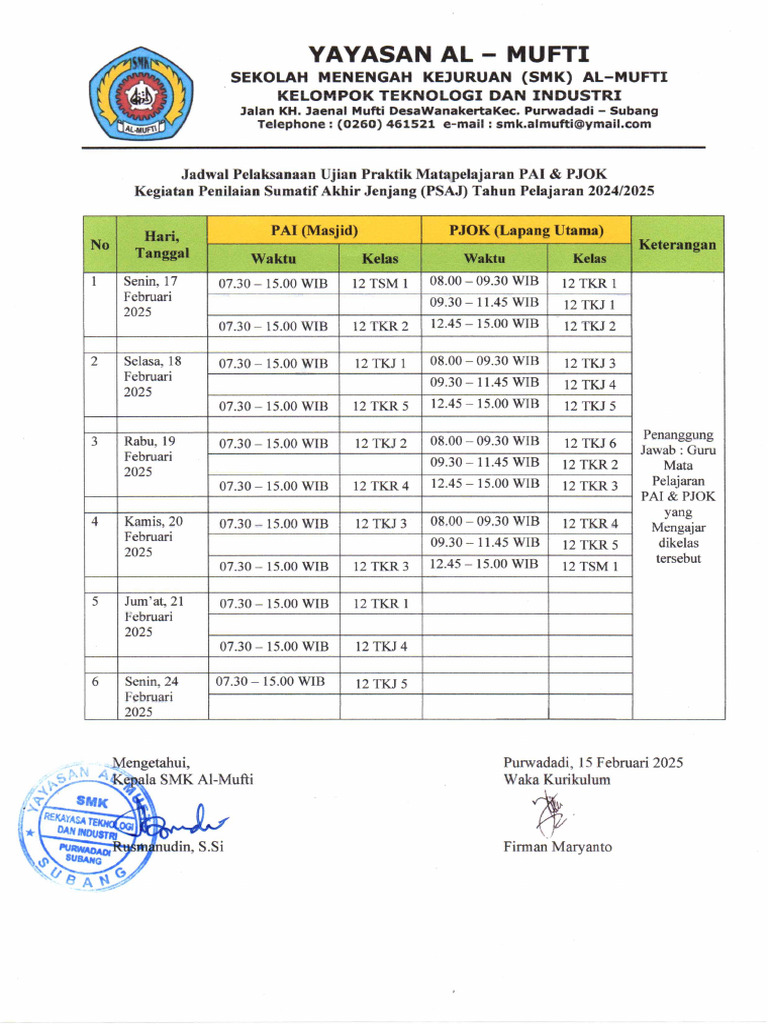 JADWAL PELAKSANAAN PSAJ | PDF