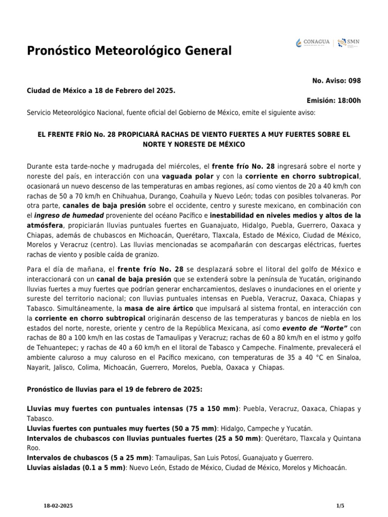 Pronóstico Meteorológico General - 7503 | PDF | México | Clima templado