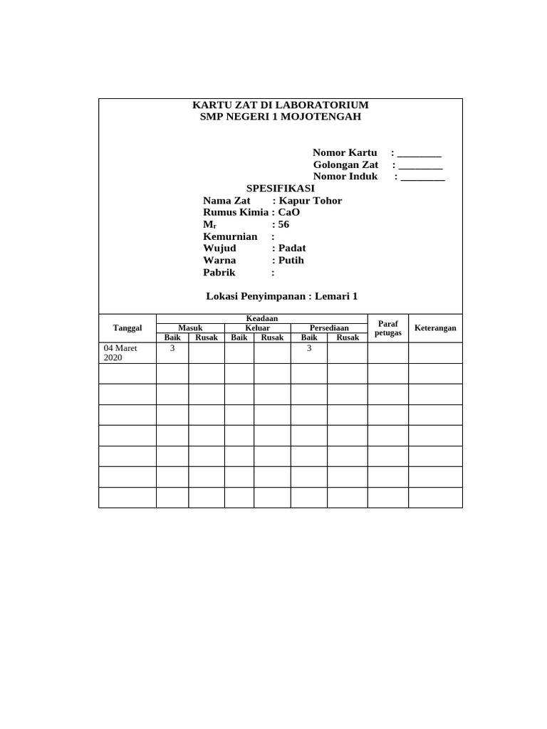 Kartu Zat Lab (1) Ipa SMP 1 Mojotengah | PDF