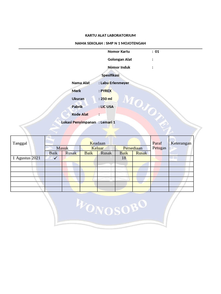 Kartu Alat Lab Ipa Smp 1 Mojotengah | PDF