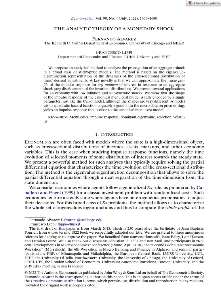 Econometrica - 2022 - Alvarez - The Analytic Theory of A Monetary Shock ...