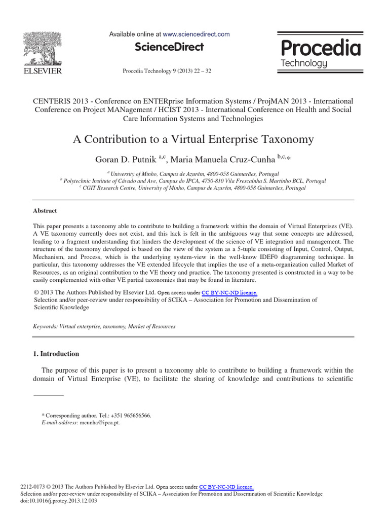 Virtual Enterprise Taxonomy Framework | PDF | System | Business