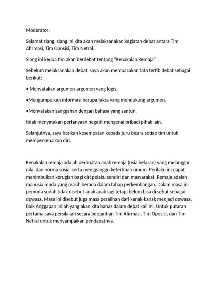 Teks Debat Bahasa Indonesia | PDF