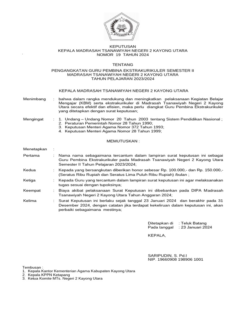 Pembina Ekstrakurikuler 2024 | PDF