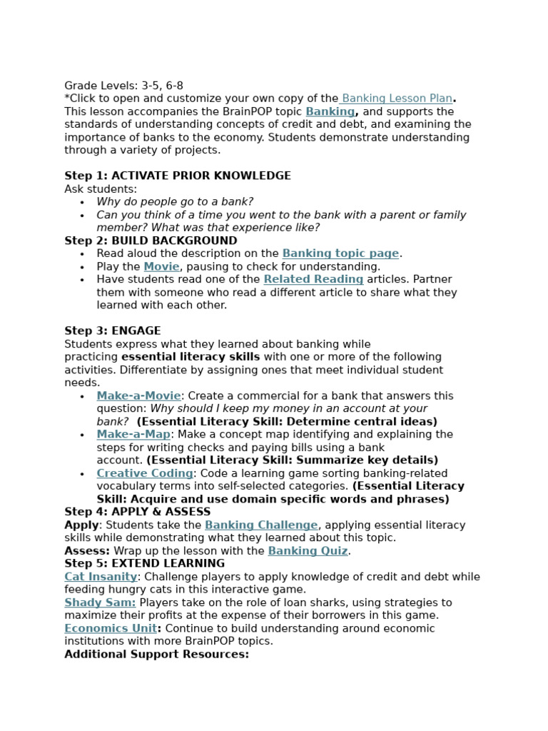 Banking Lesson Plan | PDF | Banks | Lesson Plan