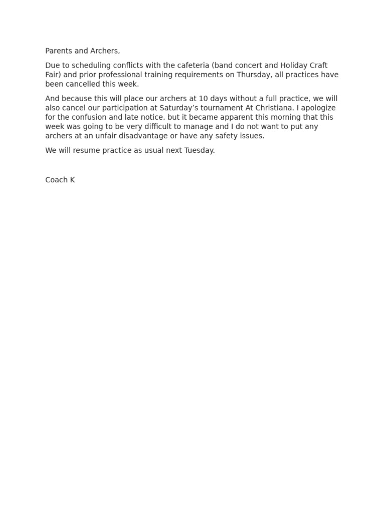 Archery Practice Cancelled This Week | PDF