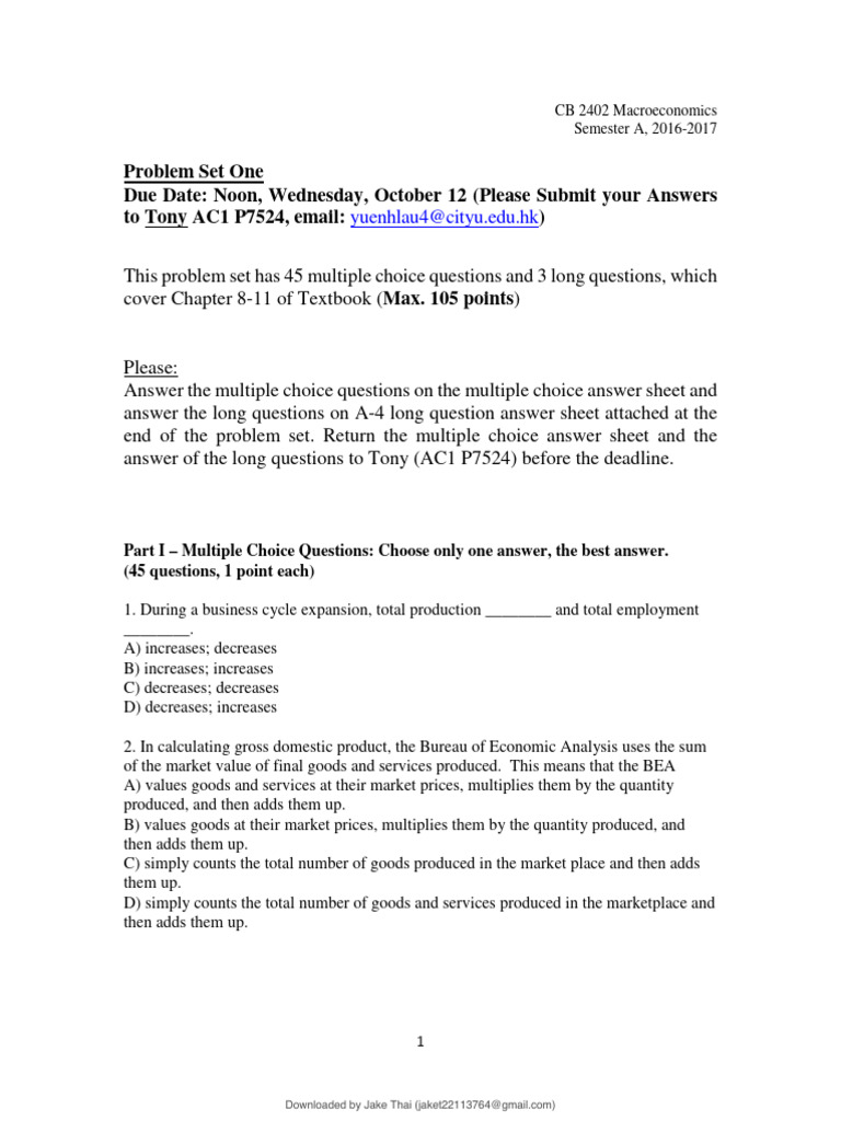 Mock 1 With Ans Past Paper | PDF | Labour Economics | Unemployment