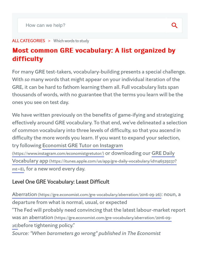 Common GRE Vocabulary List | PDF