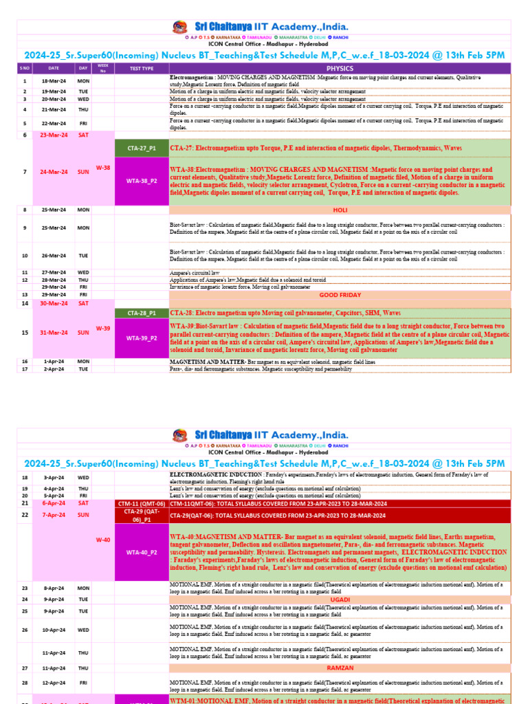 Electromagnetism Teaching Schedule 2024 | PDF | Nuclear Physics | Radioactive Decay