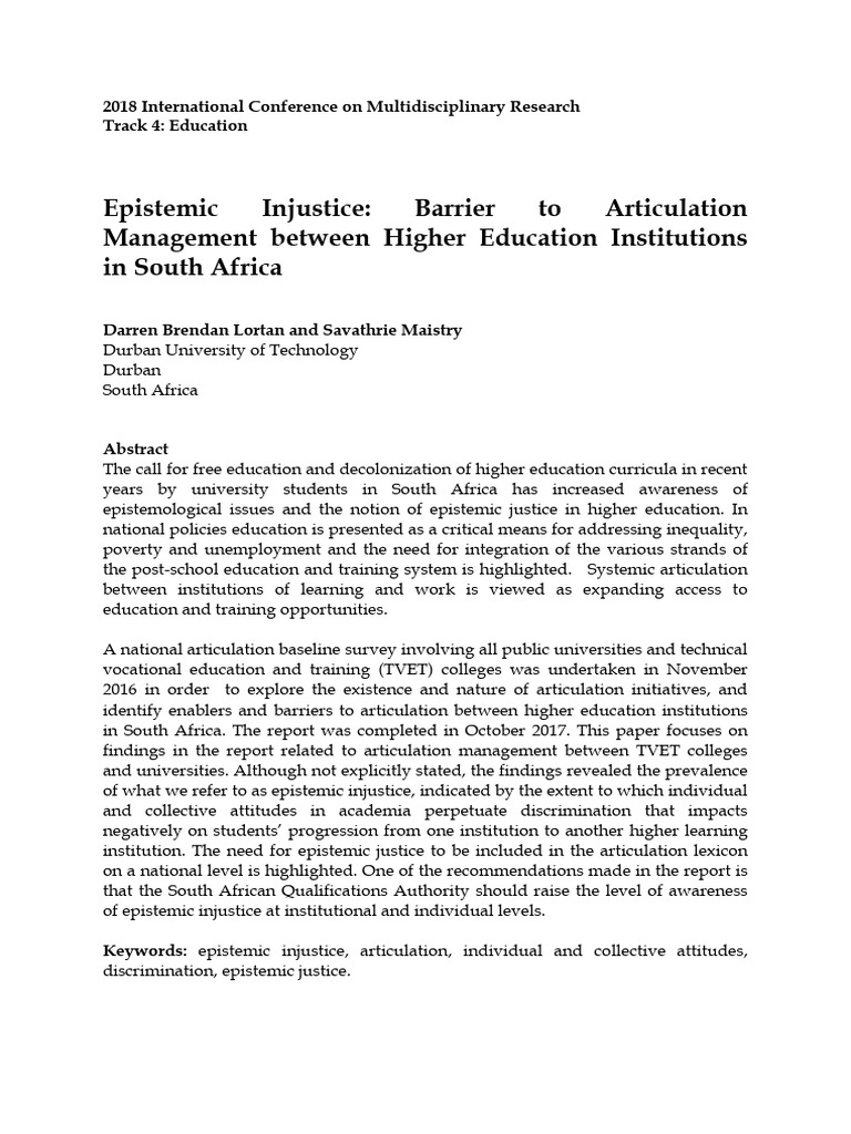 Epistemic Injustice Barrier To Articulation Management | PDF | Epistemology