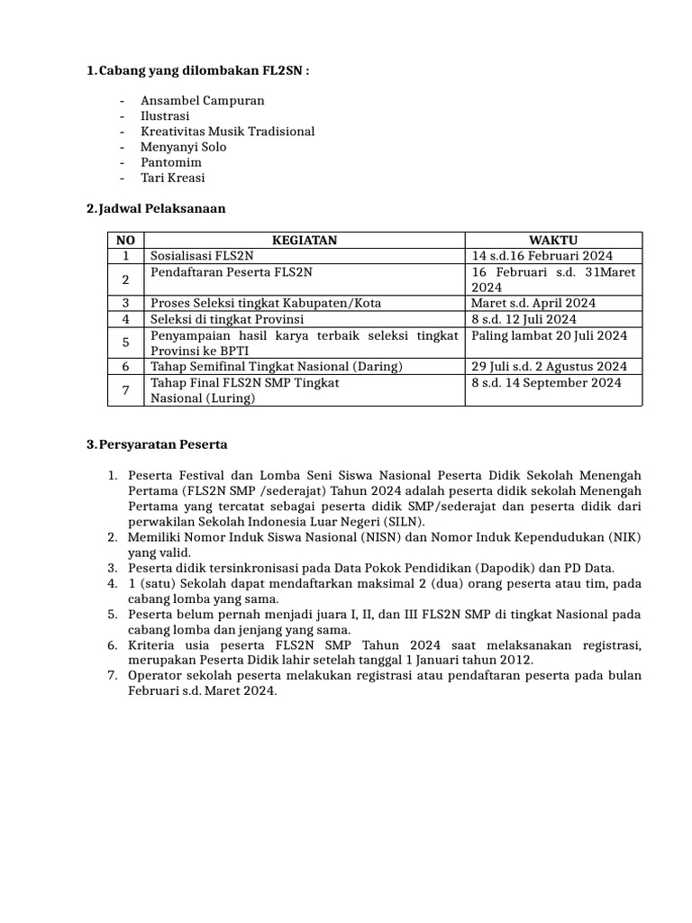 Lomba FLS2N SMP 2024: Info dan Jadwal | PDF