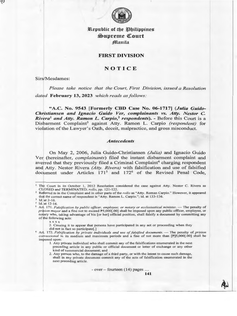 Guido-Christiansen and Ver v. Atty. Rivera and Atty. Carpio | PDF ...