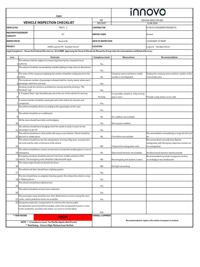 Hi Tech - 79571 Innovo Vehicle Inspection Check List | PDF | Vehicles ...