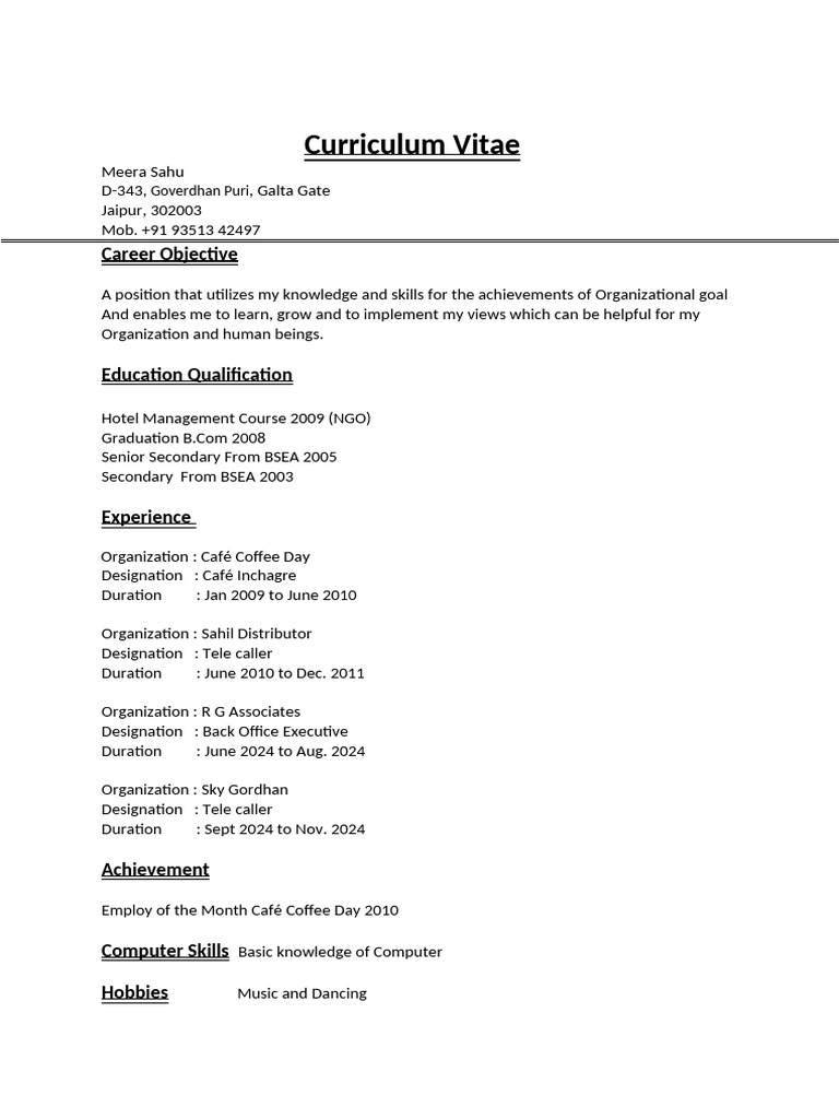 Meera Sahu's Professional CV | PDF