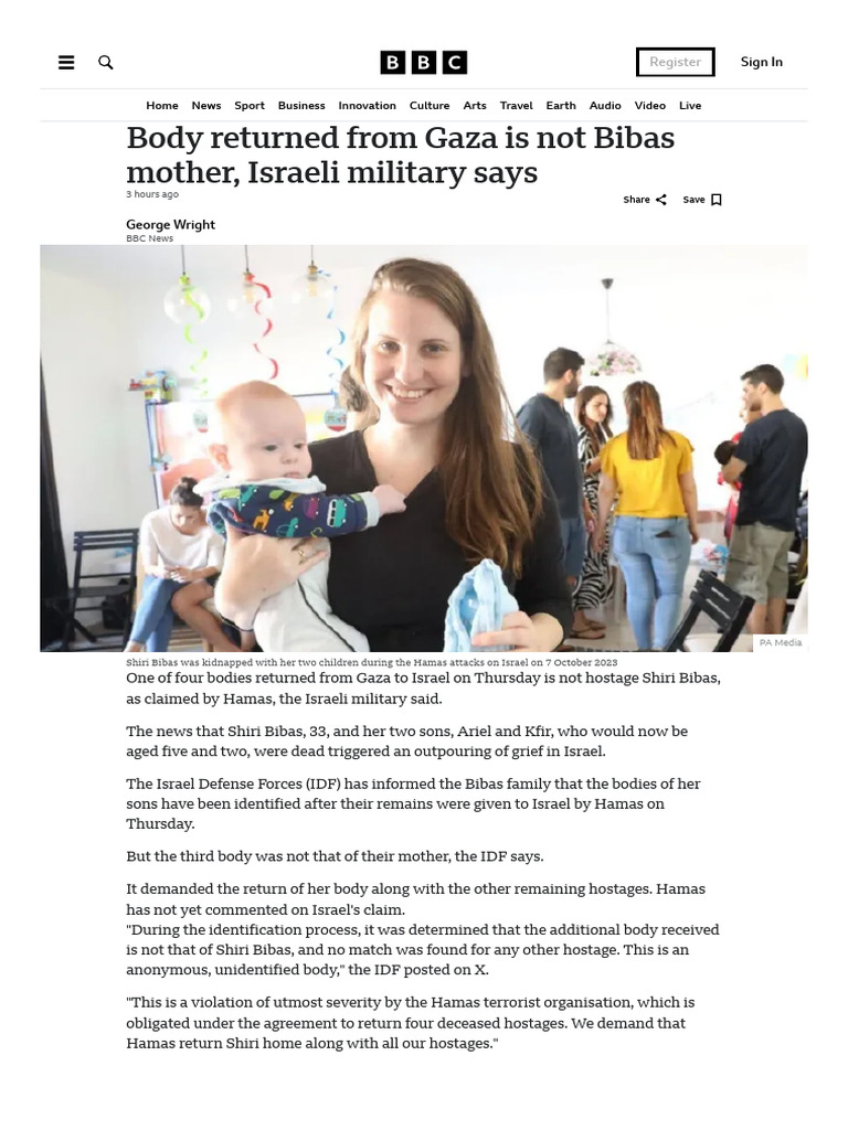 Body Returned From Gaza Is Not Bibas Mother, Israeli Military Says ...