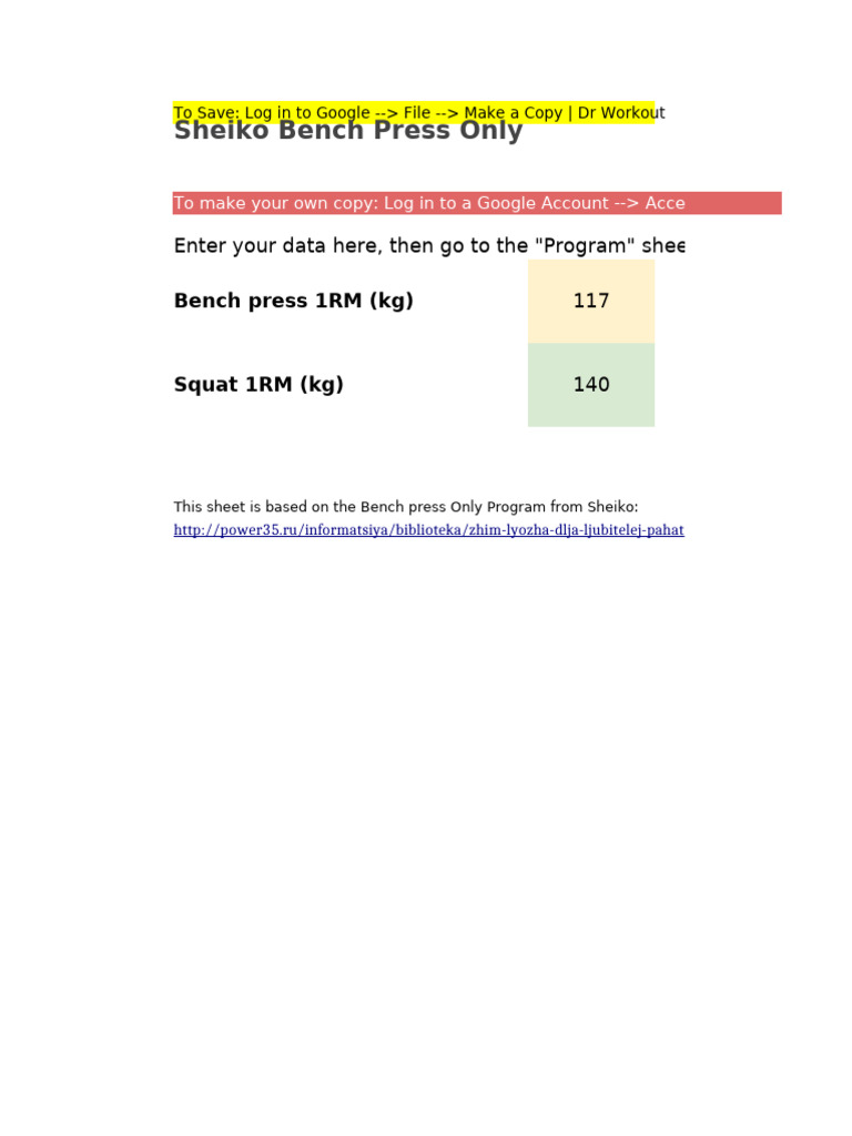 Sheiko Bench Press Only - DR Workout | PDF | Weight Training | Weight