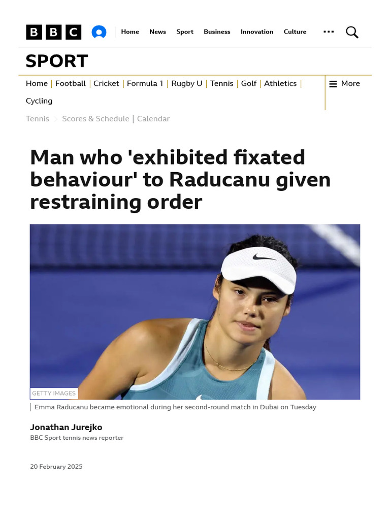 Emma Raducanu - Man Who 'Exhibited Fixated Behaviour' in Dubai Detained ...