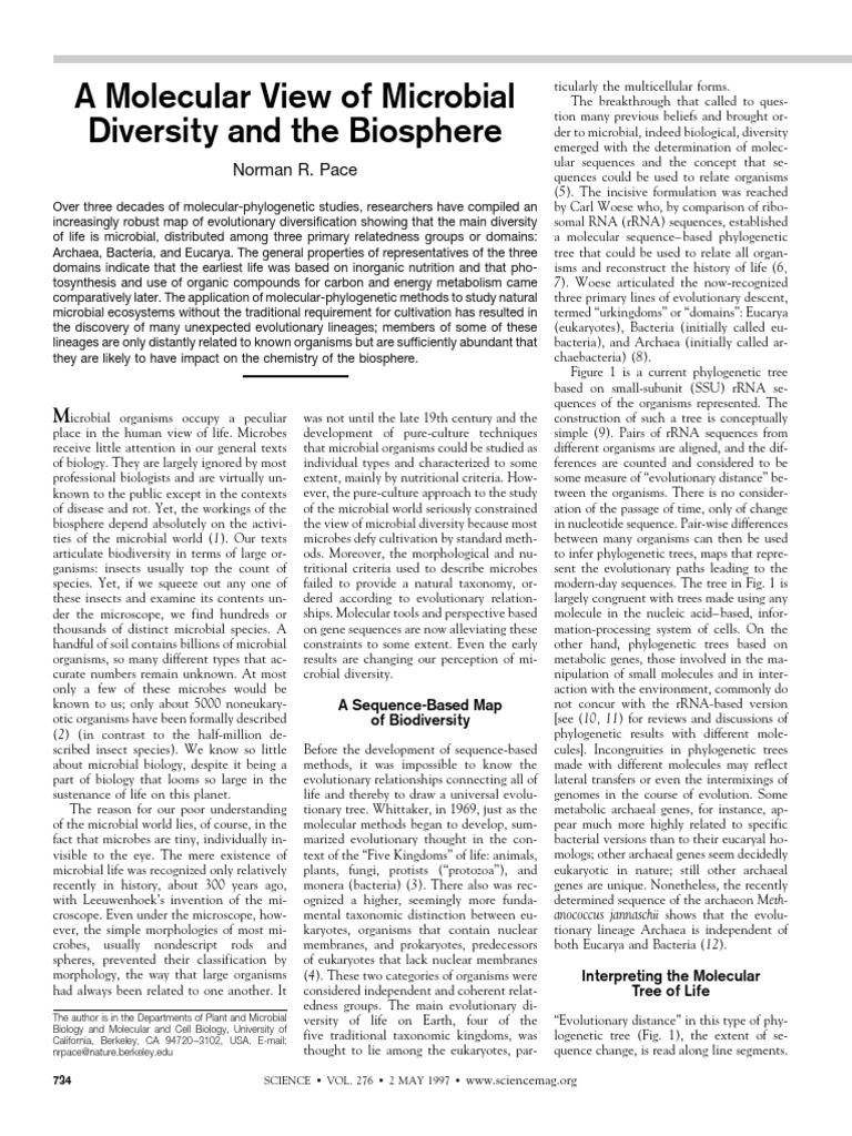 Reading 3. Pace Et Al. 1997. A Molecular View of Microbial Diversity ...