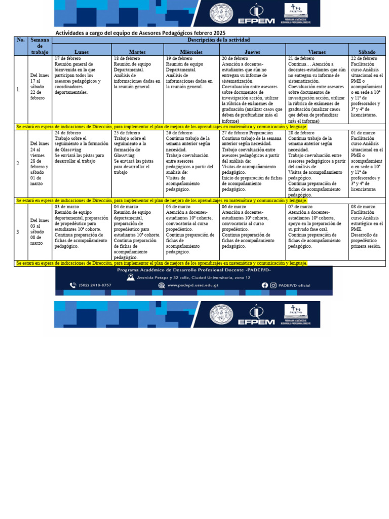 Actividades - A.P. - Primeras - Semanas - Año 2025 | PDF