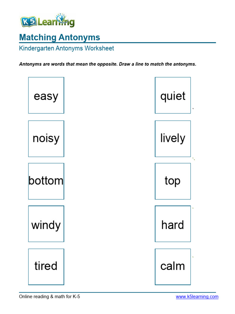 Kindergarten Matching Draw Line Antonyms 4 | PDF