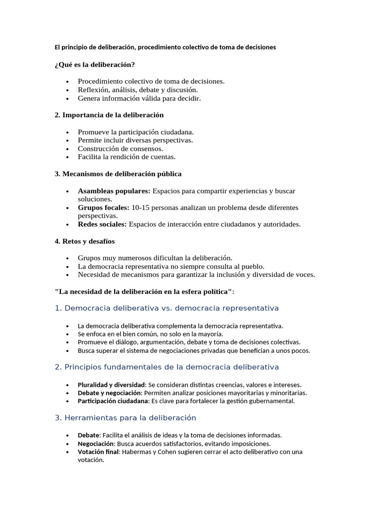 Deliberación: Clave en la Toma de Decisiones | PDF | Democracia ...
