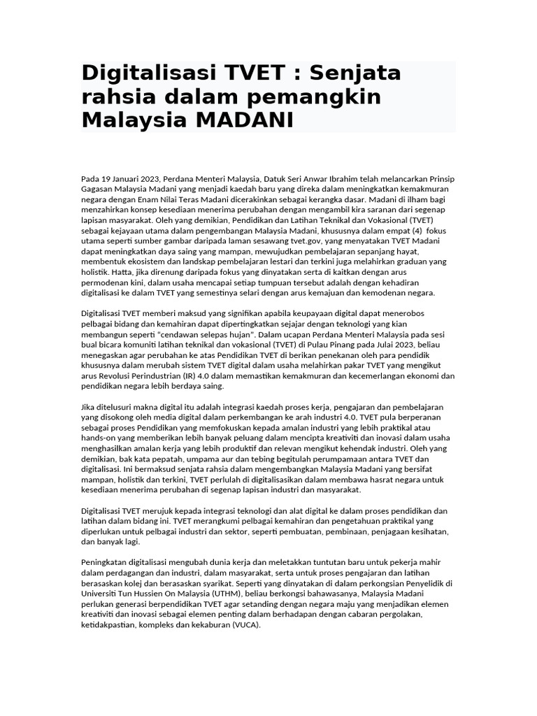 Digitalisasi TVET | PDF