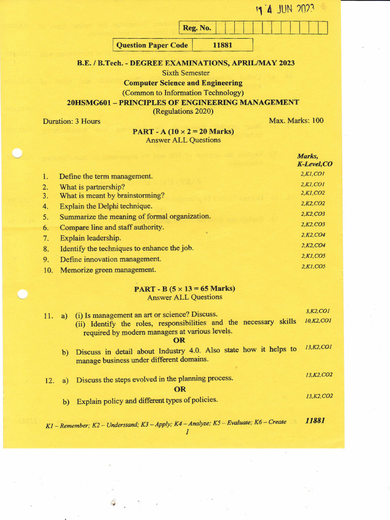 20HSMG601 Principles of Engineering Management | PDF | Leadership ...