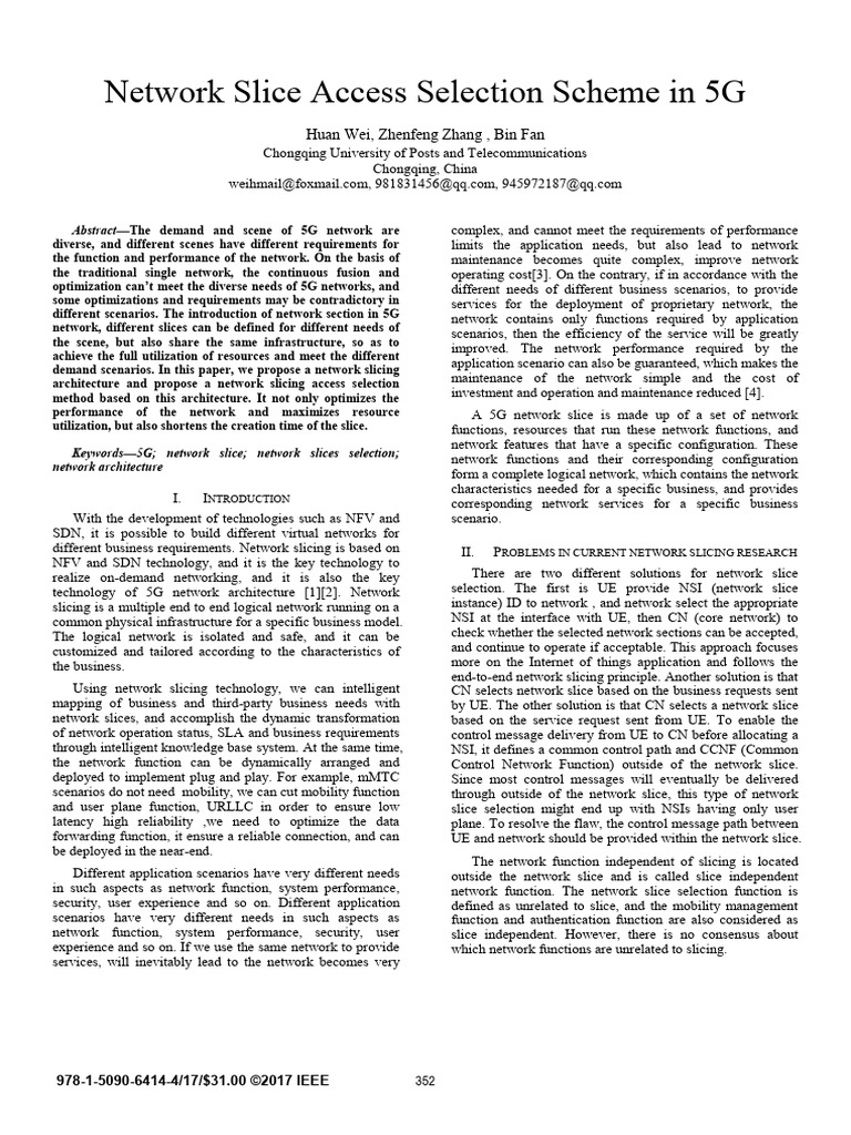 Netwok Slice Access Selection Schene in 5G | PDF | Computer Network | Computer Networking