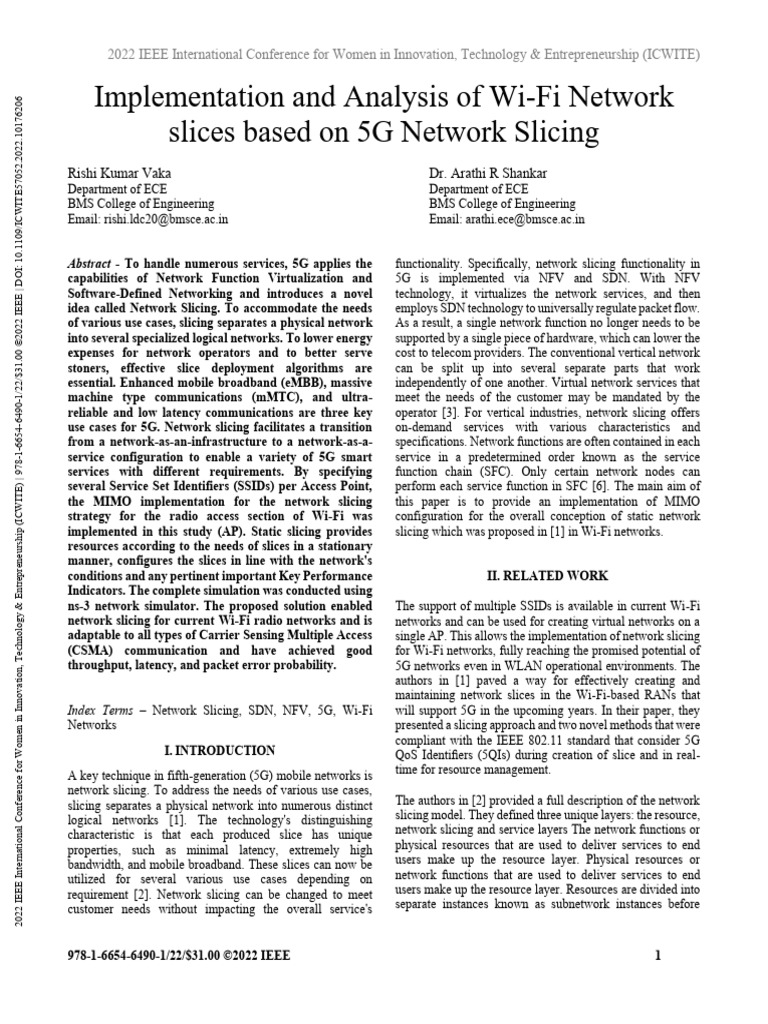 Implementation and Analysis of Wi Fi Network Slices Based On 5G | PDF | Computer Network | Wi Fi