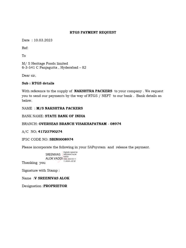 Rtgs Letter Details | PDF