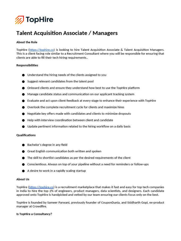 (Public) TopHire Talent Acquisition Associate - Managers | PDF | Business
