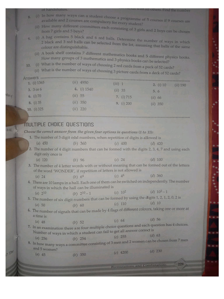 Permutations and Combinations Class 11 | PDF
