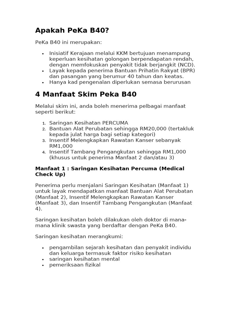 Manfaat dan Prosedur PeKa B40 | PDF