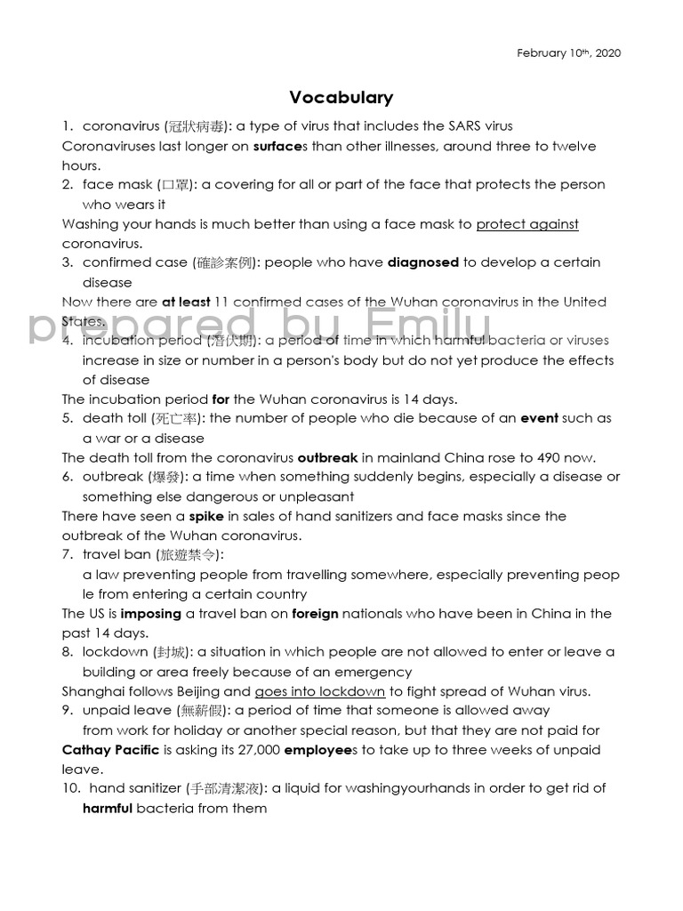 Vocabulary About COVID-19 | PDF | Infection | Epidemics