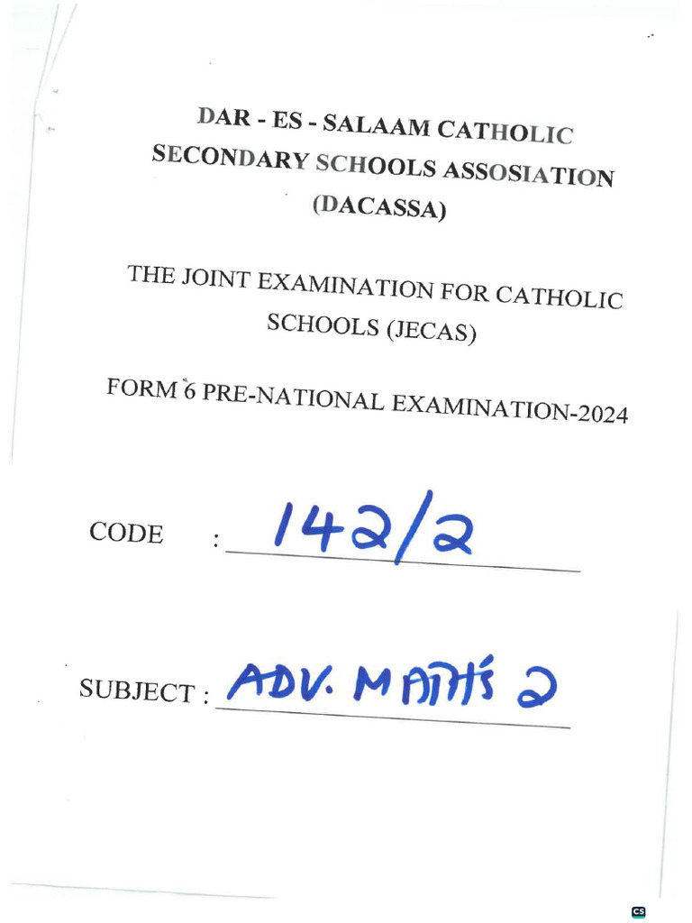 Adv. Maths 2 Jescas Marking Scheme | PDF