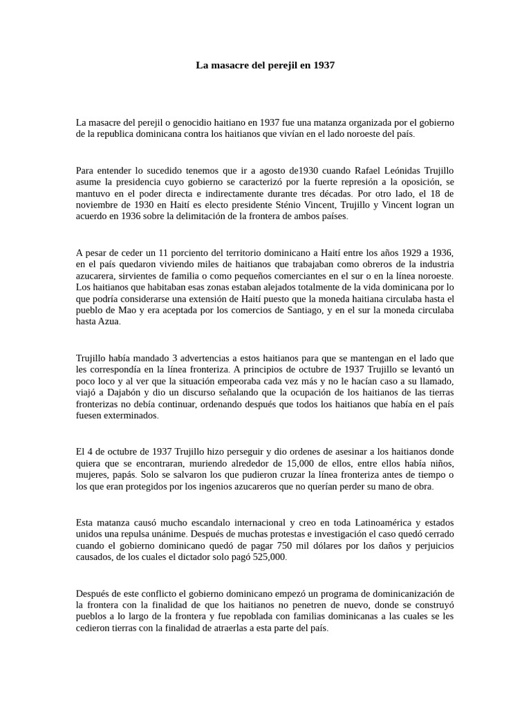 La Masacre Del Perejil en 1937 | PDF | República Dominicana | Haití