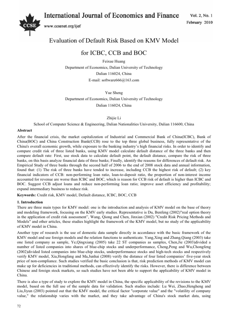 Evaluation of Default Risk Based On KMV Model For ICBC, CCB and BOC | PDF | Financial Risk ...