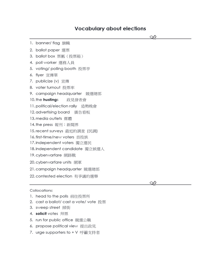 vocabulary about elections | PDF